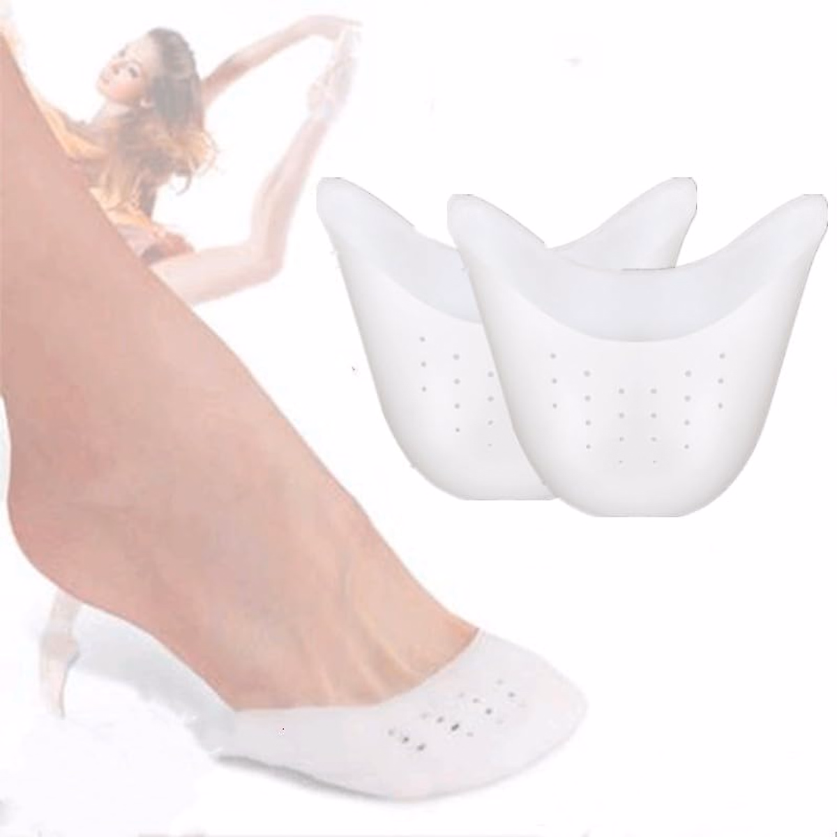 BeeSpring 2 Pcs Ballet Dance Toe Pads Soft Silicone Gel Toe Covers High Heels Toe Caps Toe Protector with Breathable Hole for Women,1 Pair- White