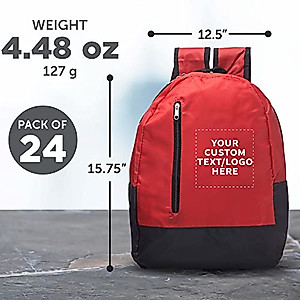 DISCOUNT PROMOS 24 Quick Zip Backpacks Set - Customizable Text, Logo - Polyester, Unique features, Front Pocket, Vibrant - Red