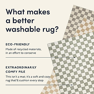 Revival Rugs Gambit 8'x10’ Checkered Rug Washable Area Rug for Living Room Bedroom - 100% Recycled Oeko-TEX Certified, Medium Pile, Green, Beige