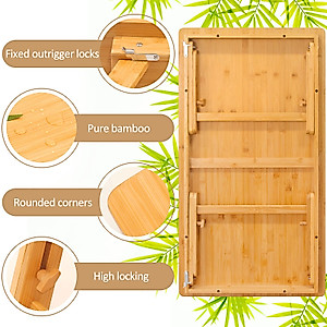 Adjustable Large Size Laptop Desk,Bamboo Lap Table Bed Tray,Foldable 4 Legs Serving Tray Working, Eating and Gaming for Bed,Couch,Floor， 33.5x17.7in