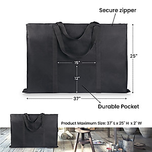 Jjring Dacron Light Weight Art Portfolio Tote Bag, 24x36" Black Carrying Storage Case For Poster, Sketching, and Drawing