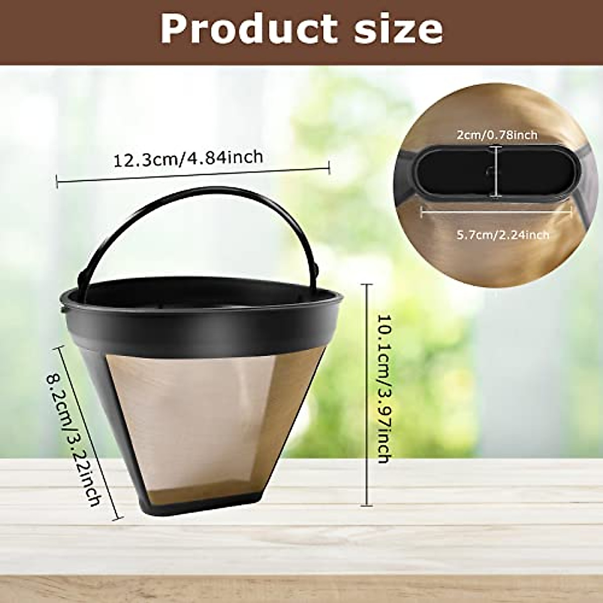 KEEPOW Reusable Coffee Filter Replacement 14 cup Compatible with Cuisinart DCC-3200 DCC-1200 Coffee Maker, Gold Tone Coffee Filter Basket 10 12 14 Cup
