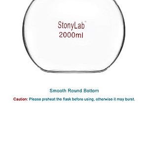 stonylab Heavy Wall Single Neck Borosilicate Glass Flat Bottom Boiling Flask, with 29/42 Standard Taper Outer Joint, 2000ml