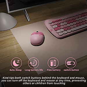 Cute Wireless Keyboard Mouse,GEEZER 2.4GHz Retro Quite Colorful Wireless Keypad Mouse, Compatible with Windows, Computer, PC, Desktop, Laptop (Pink)