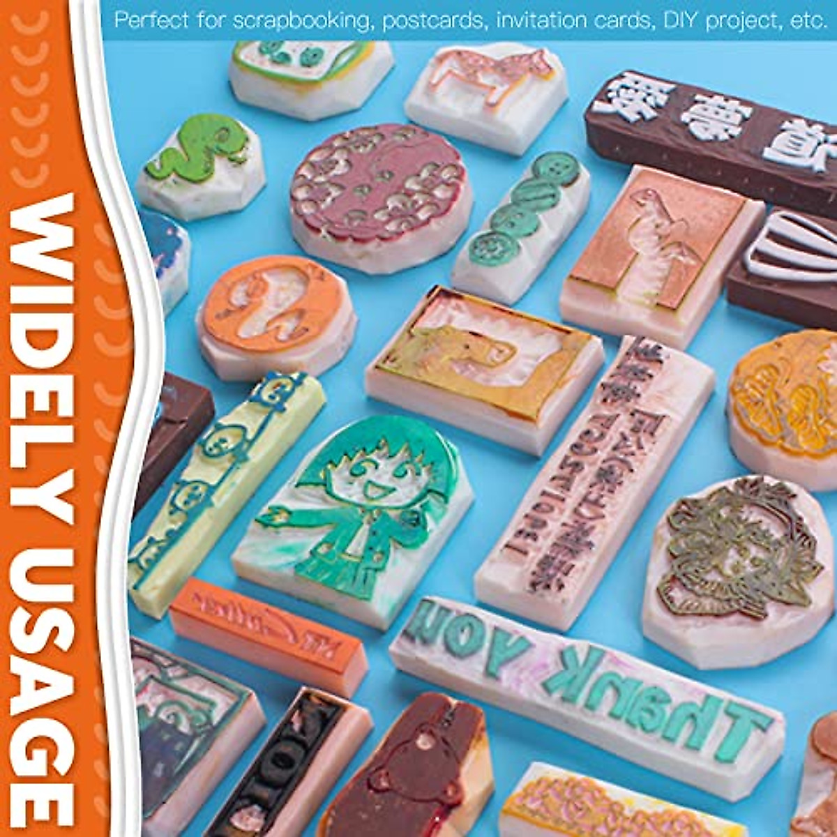 Rustark 12Pcs Rubber Stamp Making Kit with Stamp Block, Rubber Brayer Roller,Rubber and Wood Carving Cutting Tool, Block Printing Starter Tool Kit for Inking Blocks Carving and Printmaking