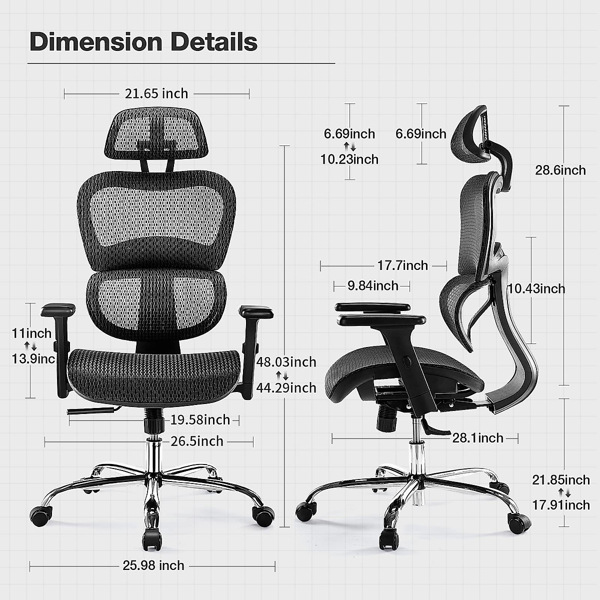 JHK High Back Office Chair Adjustable Height for Executive, Computer Gaming, Conference Room, 28.1D x 26.5W x 48.03H Inch, Black