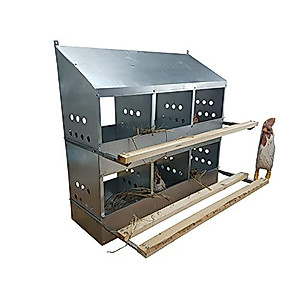 6 Hole Heavy Duty 23ga Galvanized Chicken Nesting Laying Roost Box Made in USA | High Front and Back Panels | Easy to Remove and Clean | Heavy Duty perches hinged Upward | Rust Resistant 0300112