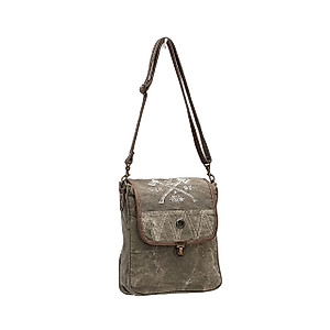Myra Bags 1897 Upcycled Canvas Crossbody Bag S-1050, Tan, Khaki, Brown, One_Size