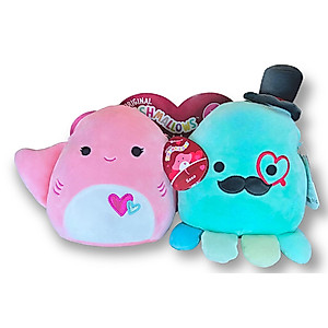 Squishmallows Official Kellytoy Perfect Pair Saxa Stingray and Eiko Fancy Octopus - 2023 Valentine’s Squad Set of 2 Stuffed Animals Plush