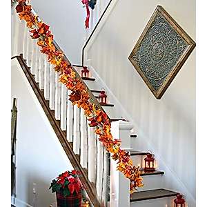 DearHouse 2 Pack Fall Garland Maple Leaf, 5.9Ft/Piece Hanging Vine Garland Artificial Autumn Foliage Garland Thanksgiving Decor for Home Wedding Fireplace Party Christmas