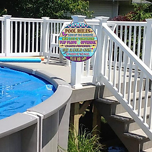 Summer Pool Decorations Outdoor Pool Rules Slogan Wood Garden Decor Round Pool Signs Summer Garden Wood Hanging Swim Or Float Wall Decor Enjoy The Sunshine Yard Plaque for Home Patio Pool Area 12 inch