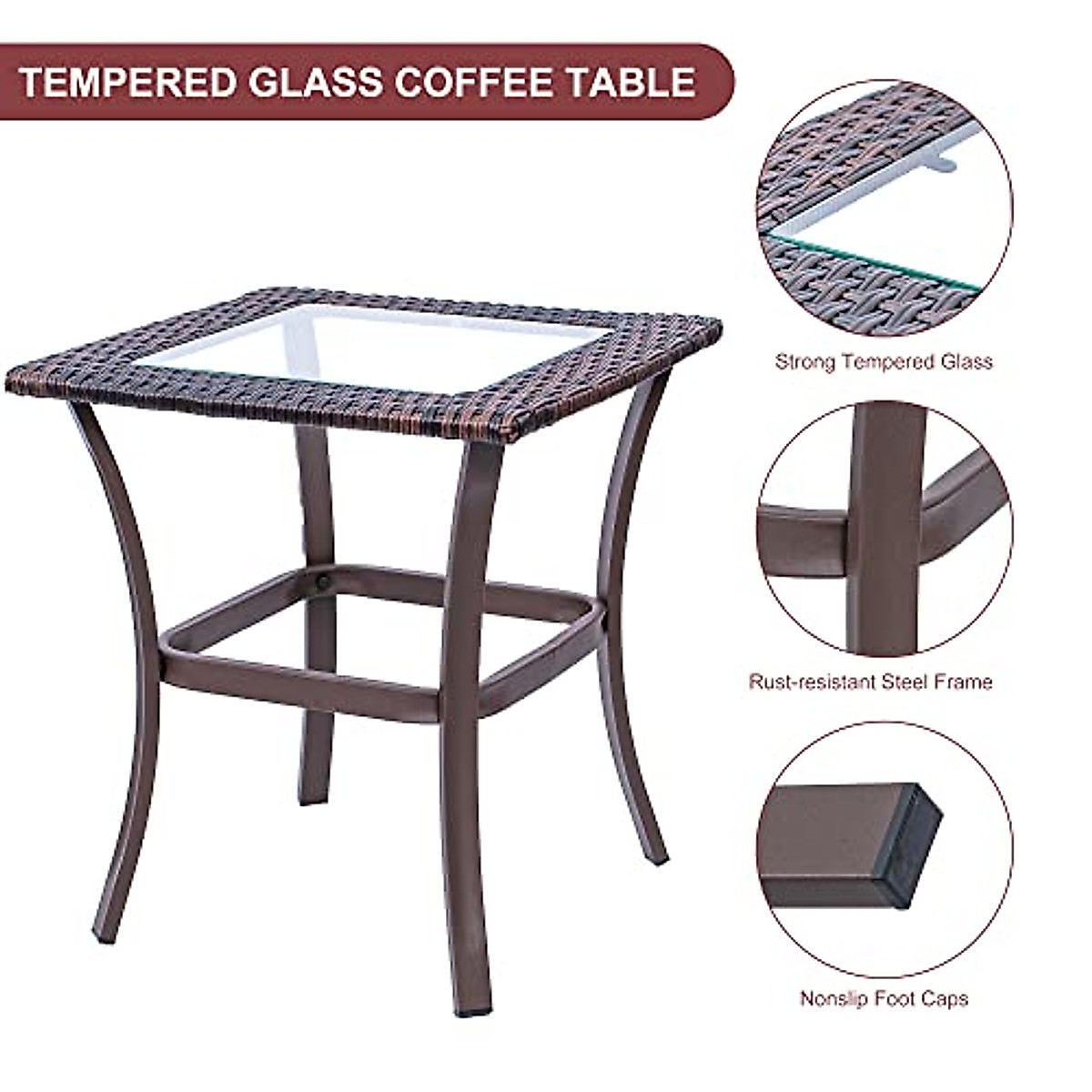 3 Piece Wicker Patio Furniture Sets, Outdoor Wicker Rocking Chairs Patio Bistro Set, Rattan Chairs Patio Furniture Set for Porch Lawn Poolside Backyard with Glass Coffee Table, Brown and Beige