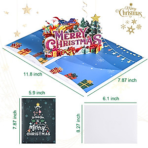 Venhoo Musical Christmas Card, 3D Christmas Pop Up Cards with Lights and Music of Merry Christmas, Double-Sides Pattern Design Holiday Greeting Card for Christmas Winter