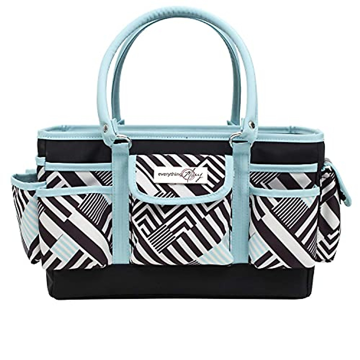 Everything Mary Teal Geometric Deluxe Store and Tote - Storage Organizer Bag for Crafts, Sewing, Paper, Art, Desk, Canvas, Supplies Storage Organization - Travel Art Box with Handle