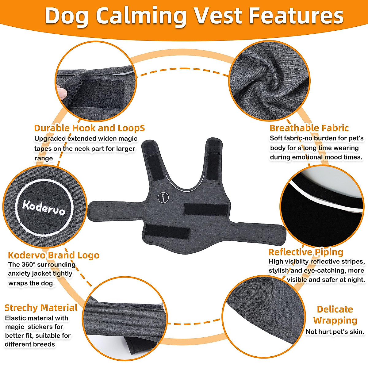 Kodervo Dog Anxiety Jacket, Skin-Friendly Dog Calming Shirt - Dog Coat for Thunder, Fireworks, Vet Visits and Separation - Keep Pet Calm Without Medicine & Training, Anti Anxiety Vest for Dogs