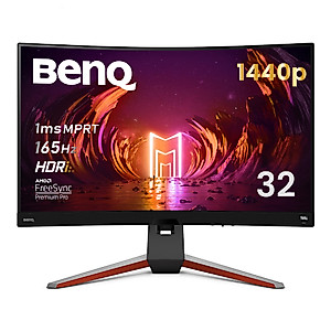 BenQ MOBIUZ EX3210R Curved Gaming Monitor 32" QHD 1440p 165Hz 1ms w/Remote | HDRi | 1000R | Color Optimizer | Freesync Premium Pro | Eye-Care | Height, Swivel & Tilt | 2.1ch w/ 5w sub | USB Hub