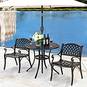 Nuu Garden Cast Aluminum Patio Dining Chairs with Armrests for Indoor Outdoor Bistro Chairs for Balcony, Backyard, Garden, Black with Gold-Painted Edge