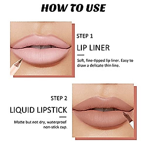 Boobeen Liquid Matte Lipstick and Lip Line Pencil Set, Nude Red Lip Makeup Longwear Waterproof Lipliner Pens & Velvet Lip Stain Lip Gloss Smooth Matte Lip Color Make Up Gift Set