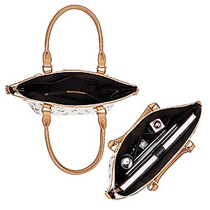 Designer Handbags for Women Double Top Handble Purse with Roomy inner Pockets and Detachable Shoulder Strap (Beige)