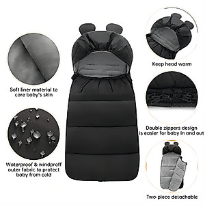 Stroller Bunting Bag for Baby, Infant Bunting Bag Winter Baby Sleeping Bag for Stroller Footmuff Waterproof, Warm Bunting Bag Toddler Sleeping Bag, Outdoor Universal Baby Bunting Bag, Black
