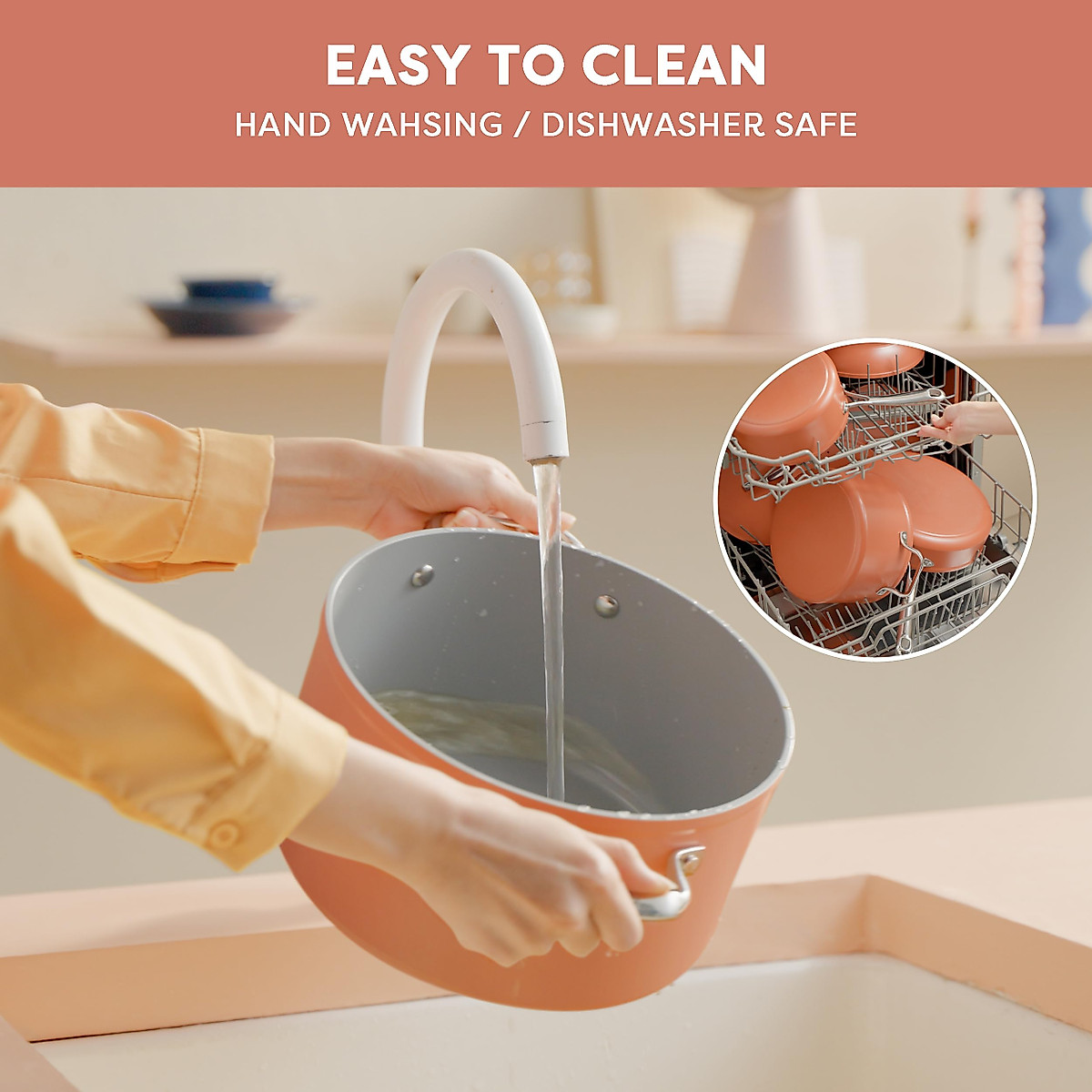 CIARRA Nonstick Dutch Oven with Lid, 6.2 QT Ceramic Dutch Oven with Dual Handles, Non Toxic, PTFE & PFOA Free, Oven Safe & Compatible with All Stovetops, Orange