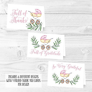Hadley Designs 24 Pink Carriage Baby Shower Thank You Cards With Envelopes, Girl Sprinkle Thank-You Note, 4x6 Gratitude Card Gift For Guest Pack, Gender Reveal DIY So Grateful Greenery Vintage