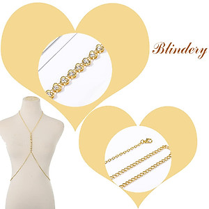 Blindery Sexy Body Chains Layered Rhinestone Body Jewelry Colorful Crystal Belly Chain Luxurious Necklace Party for Women and Girls (Love-G)
