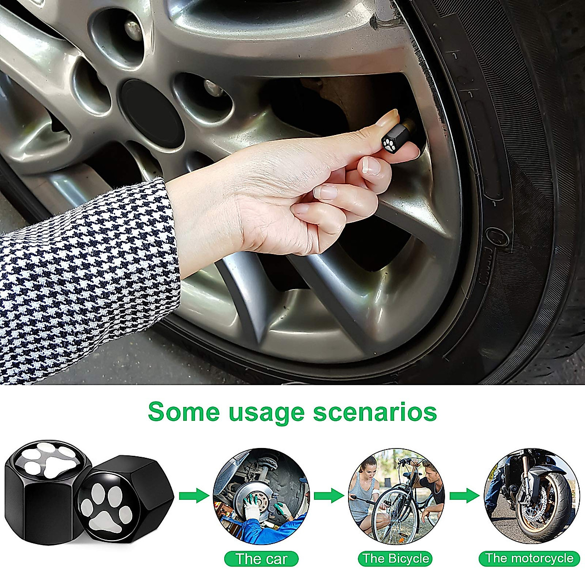 2 Pieces Dog Paw Print License Plate Frames Cat Frames License Plate Cover Aluminum Alloy Covers with 4 Valve Stem Caps and 2 Paw Mat