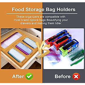 Premium Thick Solid Bamboo Storage Bag Organizer, Organizadores De Cocina, Food Baggie Dispenser for Kitchen Drawer Compatible with Most Brand (4 Piece Set)