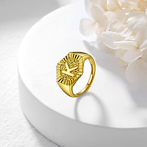 U7 Letter Ring for Women Gold Plated Open Wrap Style Knuckle Party Jewelry Hexagon Initial Signet Rings P