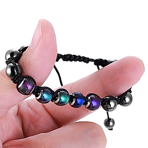 Yolev 2 Pieces Adjustable Mood Bracelet Dazzling Shimmer Color Changing Beads Yoga Beads Bracelet for Men Women