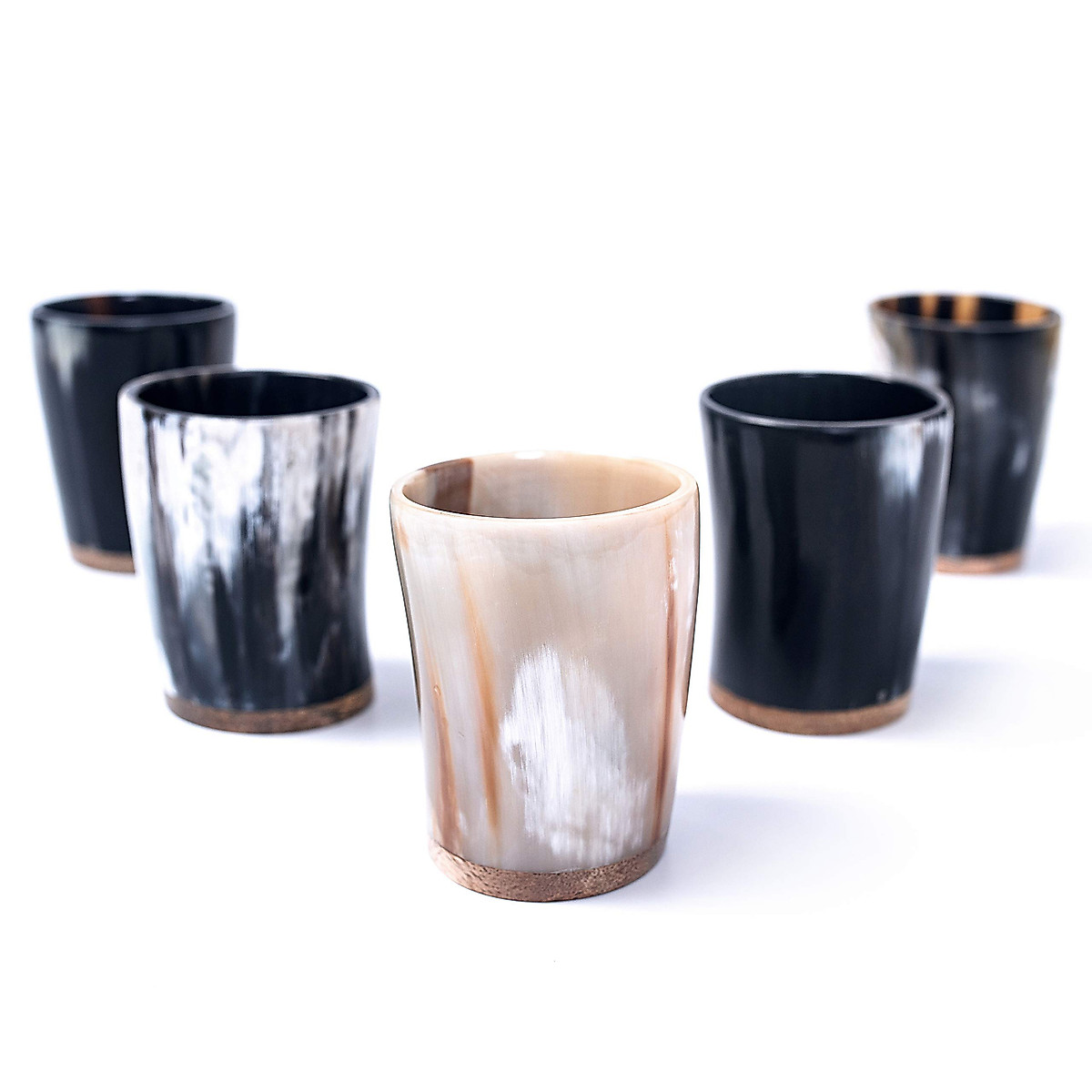 Norse Tradesman Ox-Horn Shot Glass Set (5) - 2 oz Mini-Drinking Horns for Toasting Spirits