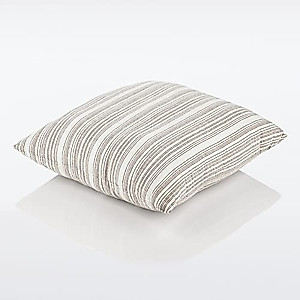 Nate Home by Nate Berkus Textured Cotton Linen Stripe Decorative Throw Pillow | Modern Decor, Cushion for Couch, Chairs, Bedroom from mDesign - Square Size 20" x 20", Natural/Truffle (Brown)