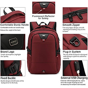 INSAVANT Laptop Backpack 15.6 Inch Water Resistant Backpacks Durable College Travel Daypack Anti Theft with USB Charging Port Best Gift for Men Women (15.6 Inch, Red)