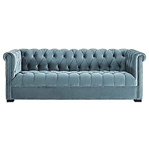 Modway Heritage Tufted Performance Velvet Upholstered Chesterfield Sofa with Nailhead Trim in Sea Blue