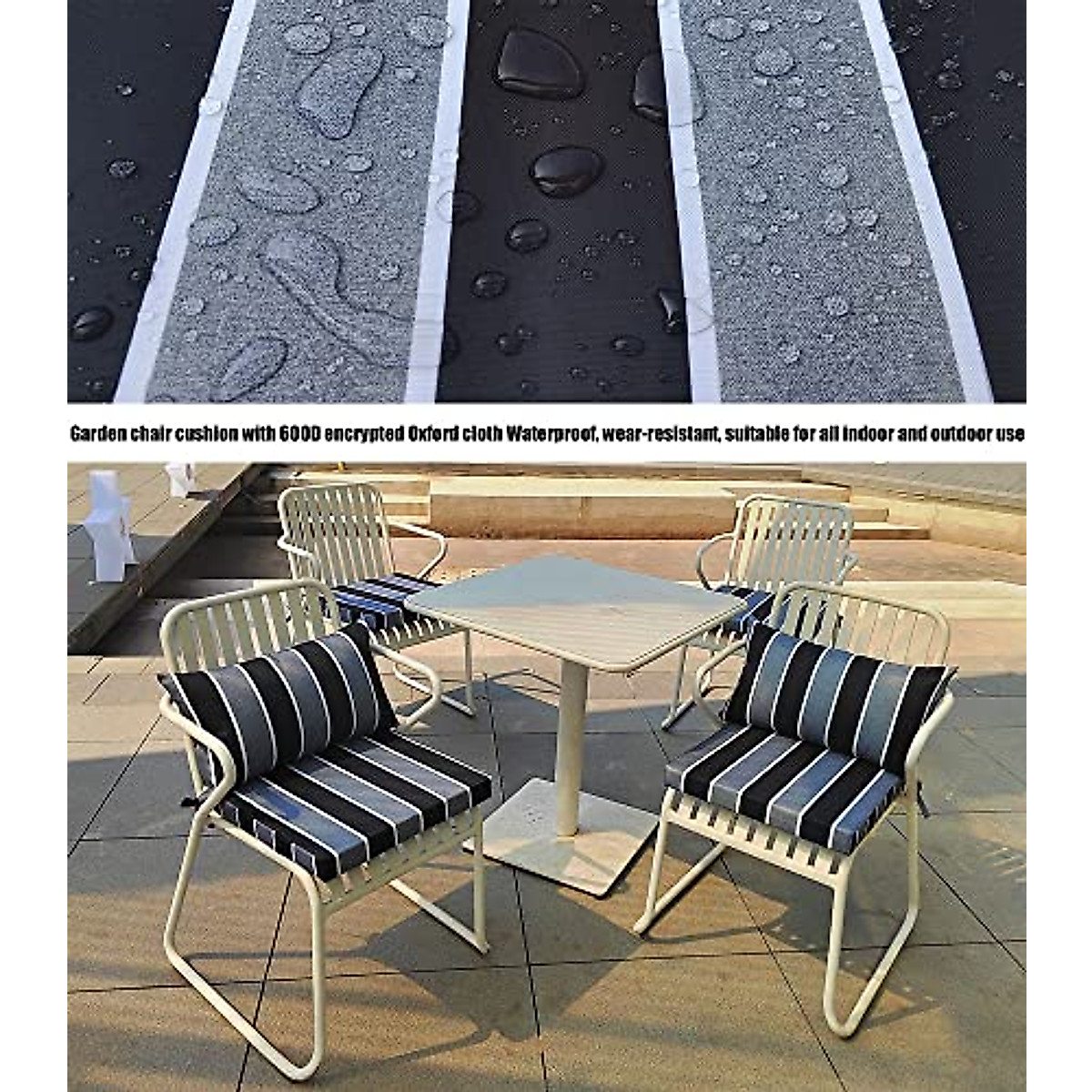Outdoor Patio Cushions17"X 17"black White grey stripes Waterproof Garden Lawn Patio Furniture Chair Cushions Set of 4 thicken High Density Sponge Filling for Patio Outdoor Furniture decorative cushion