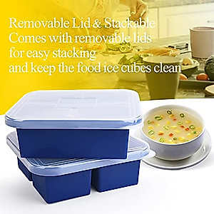 Kinggrand Kitchen 1 Cup Silicone Freezer Molds 2 Pack Silicone Freezer Tray with Lid Make 8 Perfect 1-Cup Portions - Easy Release Molds for Food Storage & Freeze Soup, Broth, Stew or Sauce