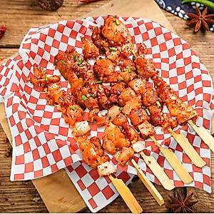 Oomcu 200 Sheets Red and White Checkered Dry Waxed Deli Paper Sheets, Paper Liners for Plastic Food Basket, Special for Wrapping Bread and Sandwiches(11.5''x11.5'')