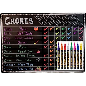Chore Board | with 8 Pack Vibrant Liquid Chalk Markers | 12x17 Magnetic Dry Erase Chore Chart Reward Chart for Kids and Adults | Chore Chart for Kids Multiple Kids