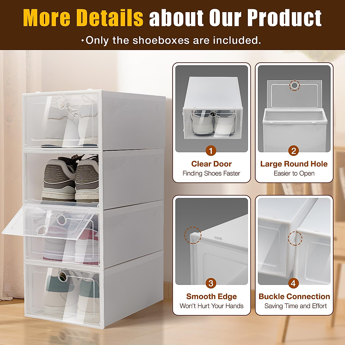 LUGBING 24 Pack Shoe Storage Boxs, Foldable Clear Plastic Shoe Organizer for Closet, Space Saving Stackable Shoe Rack for Entryway, Drop Front, Under Bed