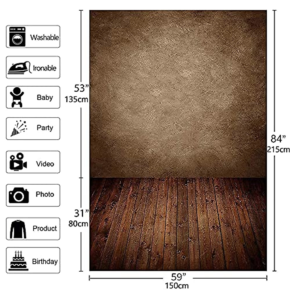 Allenjoy 5x7ft Soft Fabric Brown Wall with Wooden Floor Photography Backdrop Newborn Baby Photoshoot Abstract Portraits Photo Background Photographer Props