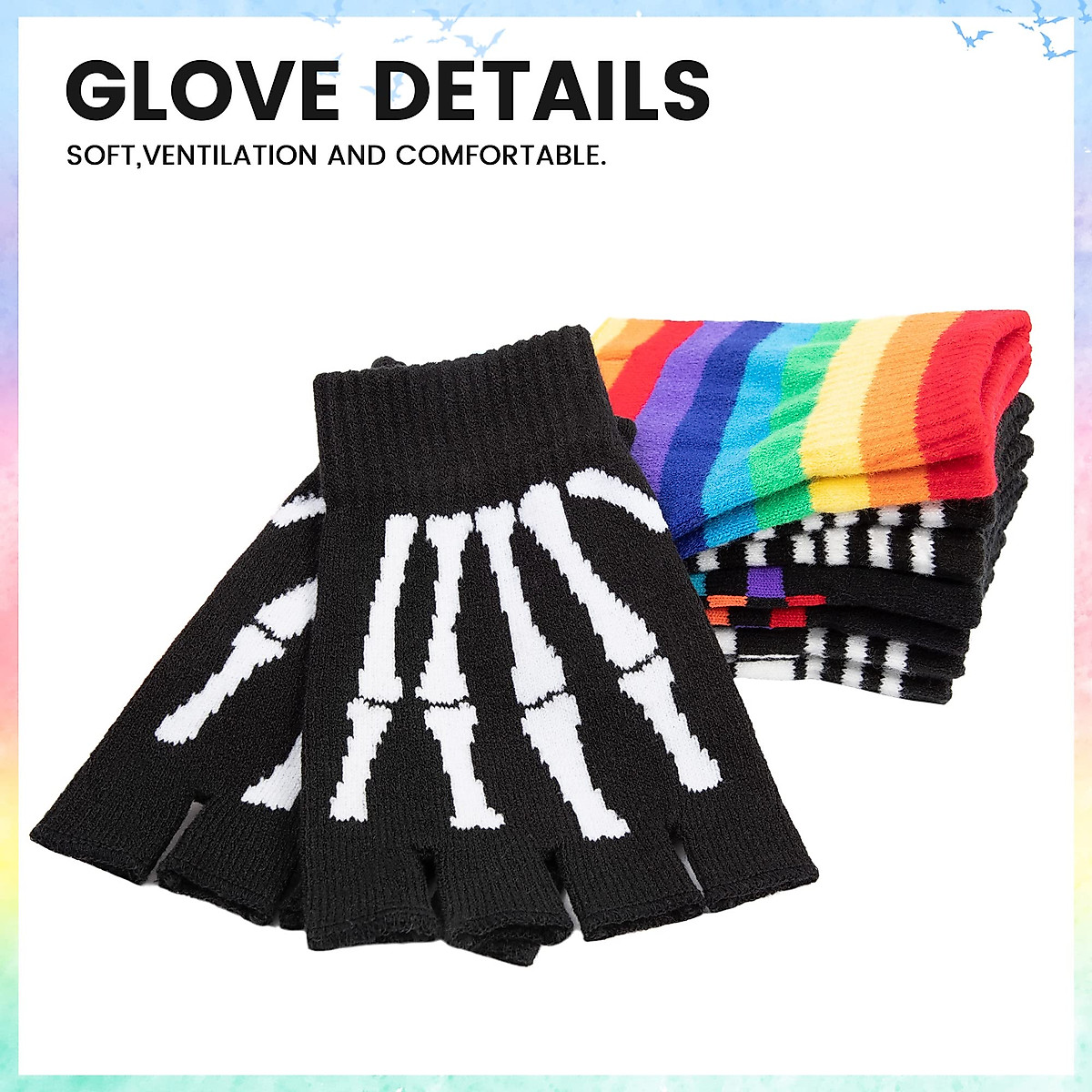 Simplicity Skull Gloves Women Men Knitted Stretchy Skeleton Fingerless Gloves