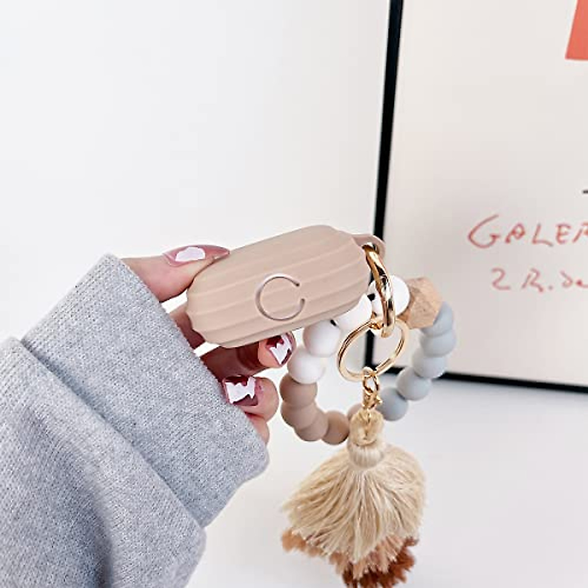 AirPod 3 Case,Gtinna Fashion Cute Stripe Airpods 3rd Case(2021),Soft Silicone Case for AirPod 3 Wireless Charging Case with Silicone Beaded Bracelet Tassel Charm Keychain Accessories (Khaki)