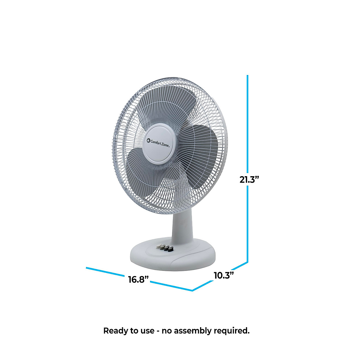 Comfort Zone CZ161WT Quiet 3-Speed 16-inch Oscillating Table Fan with Adjustable Tilt , White