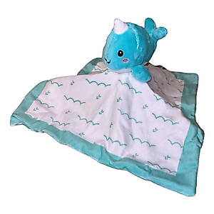SONA G DESIGNS Baby Lovey Custom Personalized with Name Plush Security Blanket - Narwhale - Elephant - Owl for Infants Babies Toddlers Newborns (Aqua Narwhal with Embroidered Name)