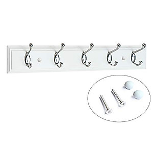 Creathome 27" Hadi Hookrail with Five Hooks, White Board and Chrome Powder Coated Hook (2 Pcs Package)