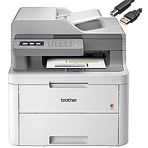 Brother MFC-L3710CW Compact Digital Color All-in-One Laser Printer, Wireless Printing, Print Scan Copy Fax, 19 ppm, 250-sheet, Built-in Wireless, 600x600DPI, 512 MB, Bundle with JAWFOAL Printer Cable