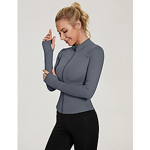 LUYAA Women's Lightweight Stretchy Workout Full Zip Running Track Jacket with Thumb Holes Small