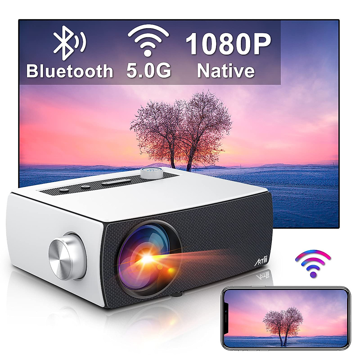 Artlii Enjoy3 4K Projector, Camping Projector, Support Dolby Audio, Wireless & Wired Mirroring, Home Theater Projector Compatible W/TV Stick, iOS, Android