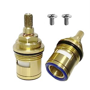 Ceramic Stem Brass Ceramic Stem Disc Cartridge G3/4"Faucet Valve Replacement for Bathroom Kitchen Tap (2 Packs, Cold & Hot) (Height 57MM)